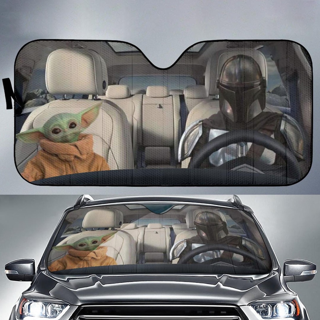 Halloween Baby Yoda and Mandalorian Car Sunshade, Yoda Car Sun Shade ...