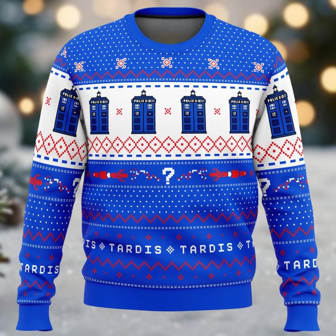 Doctor Who Tardis Ugly Sweater, Tardis Police Box Xmas Sweater, Dr Who ...