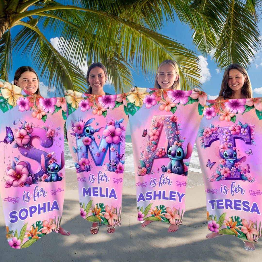 Blue Ohana Alphabet Name Beach Towel, Custom Stitch Letter Towel ...