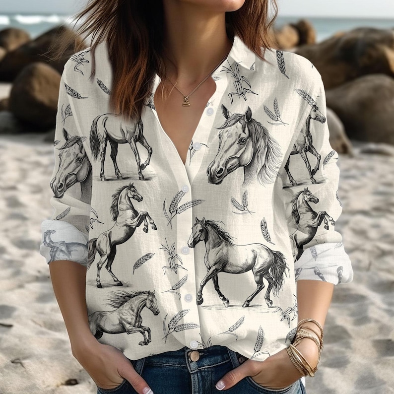 Horse Blouse Shirt, Horse Hawaiian Shirt, Horse Lover Gifts for ...