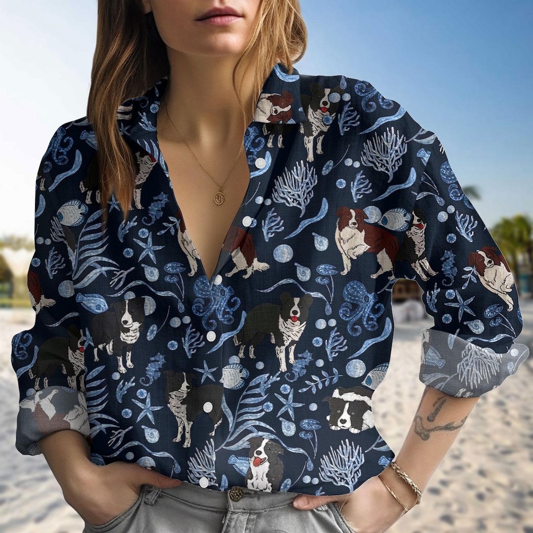 Border Collie Blouse Shirt, Border Collie Casual Shirt, Blouse Women ...