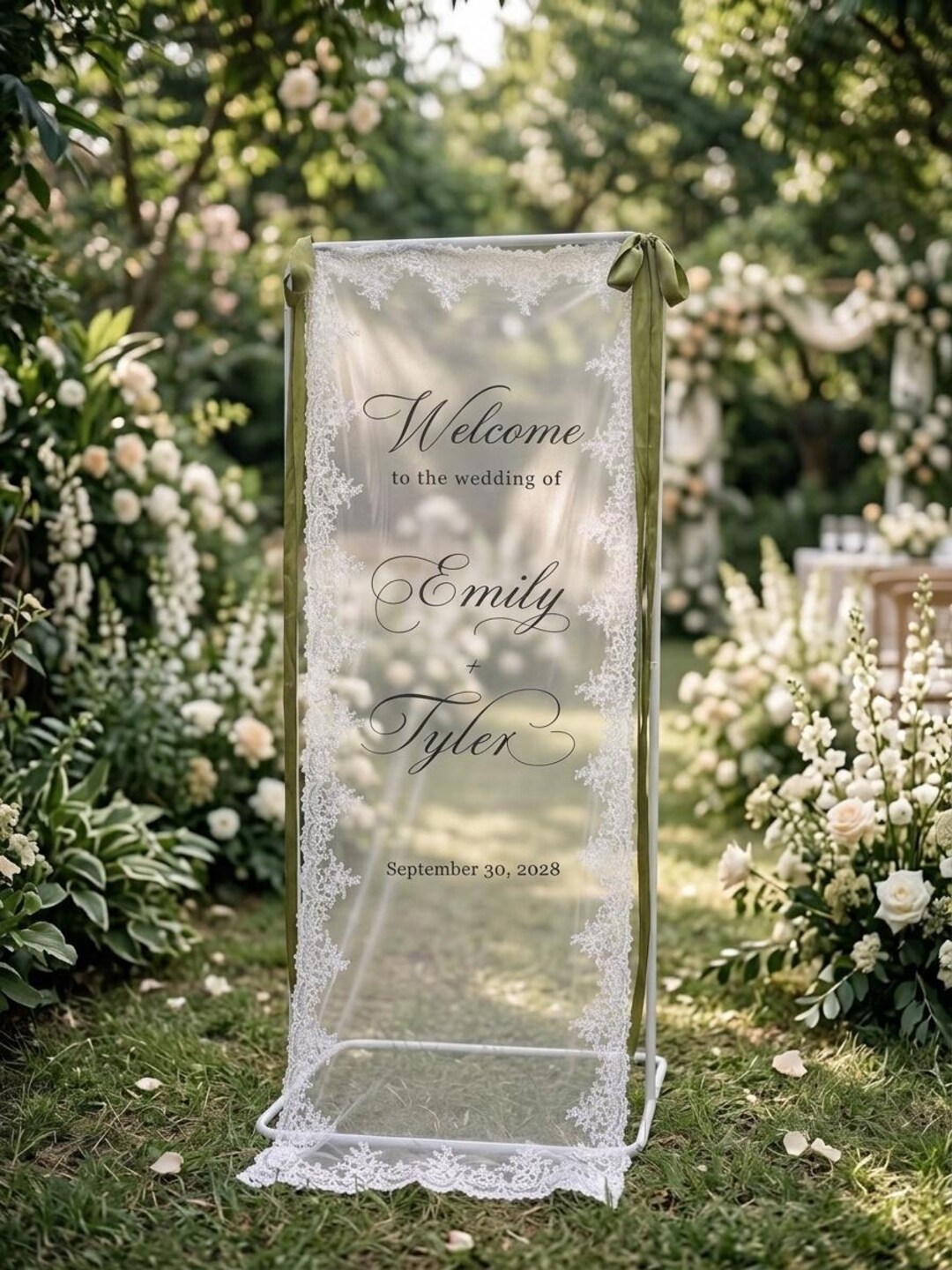 Custom Lace Sheer Wedding Welcome Sign Fabric Banner Ceremony Decor ...