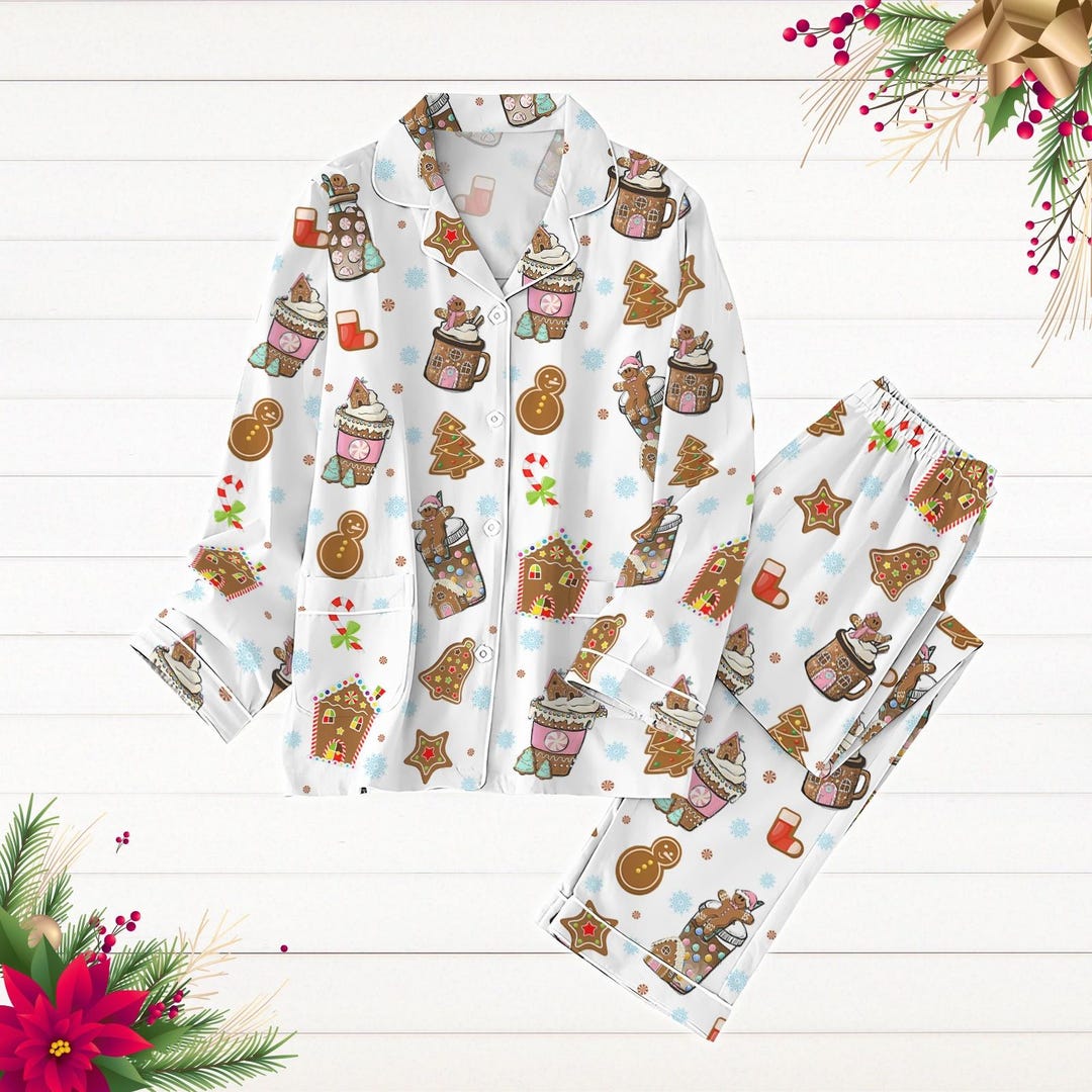 Christmas Gingerbread Pajamas Set, Cookies Holiday Pajamas, Gingerbread ...
