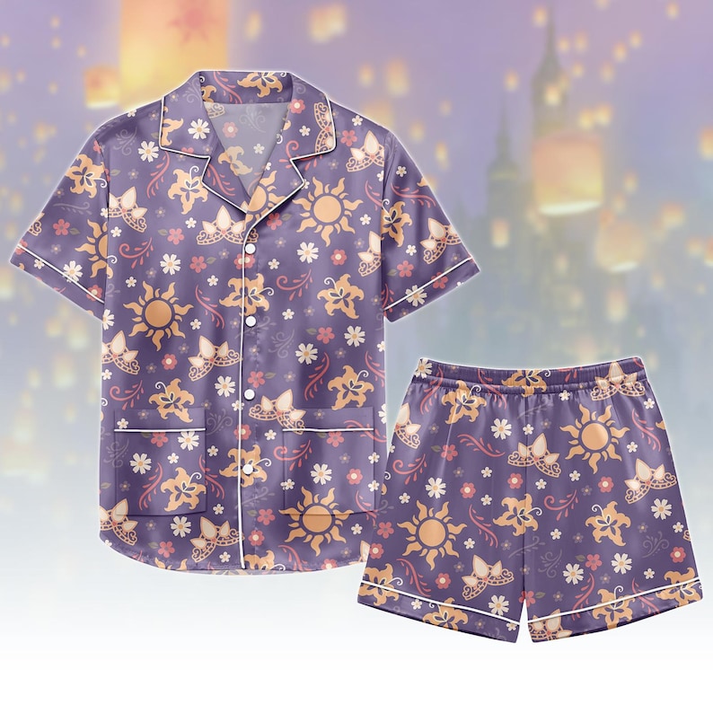 Tangled Short Satin Pajamas, Princess Pajamas Set, Fairytale Sleepwear ...