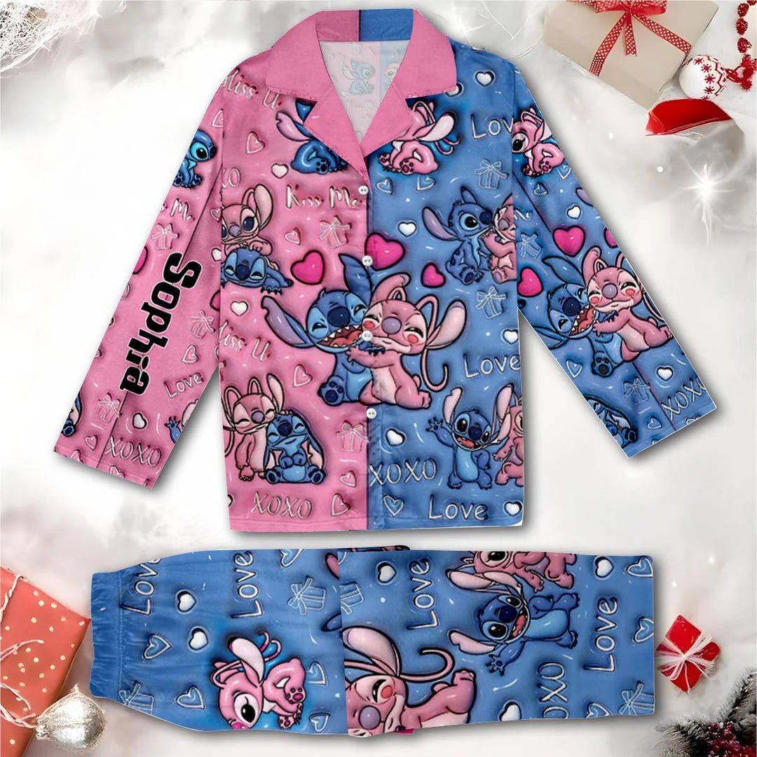 Stitch and Angel Pajamas Set, Disney Xo Xo Holiday Pjs, Valentines Day ...