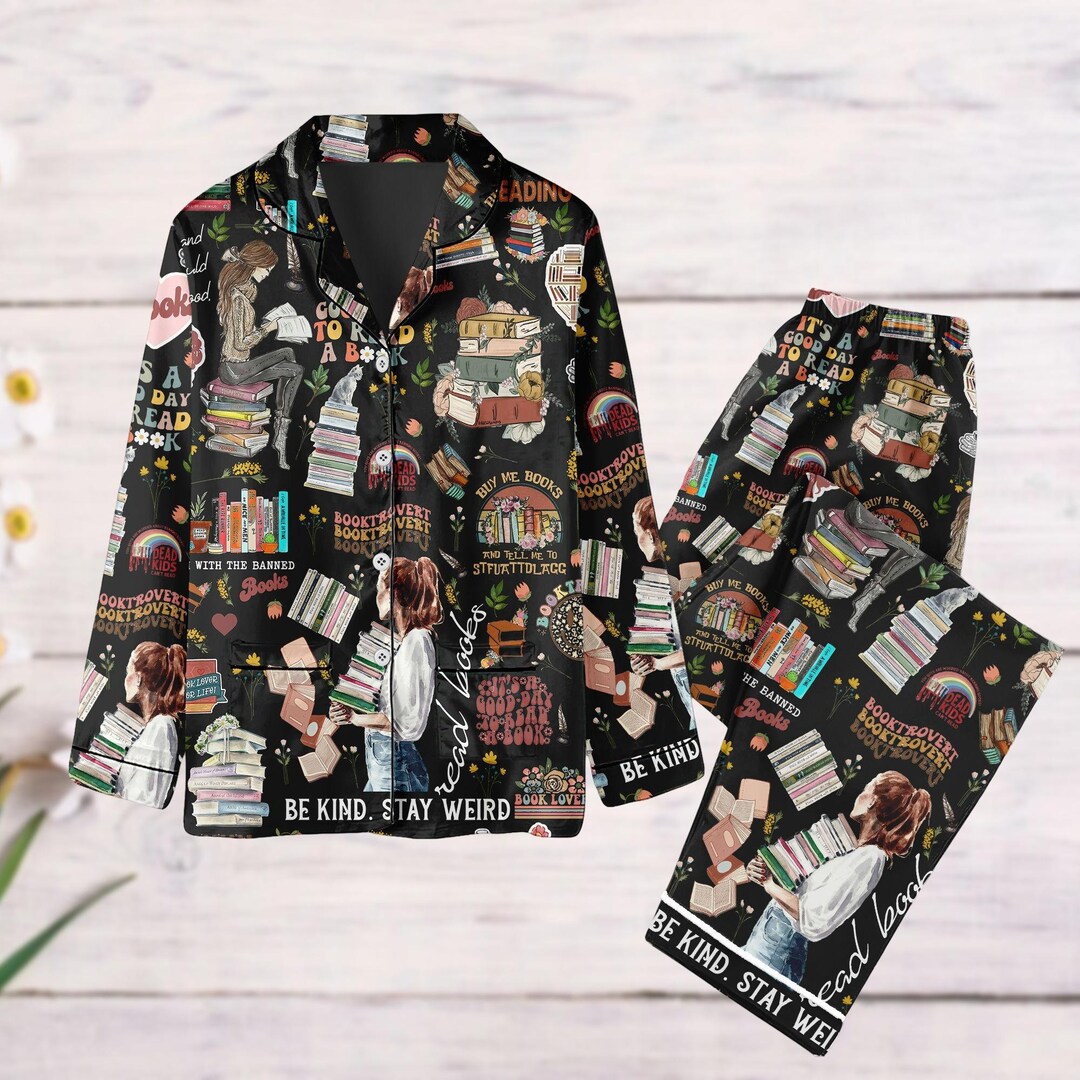 Books Pajamas Set, Reading Pajamas, Cute Pajamas for Readers, Bookish ...