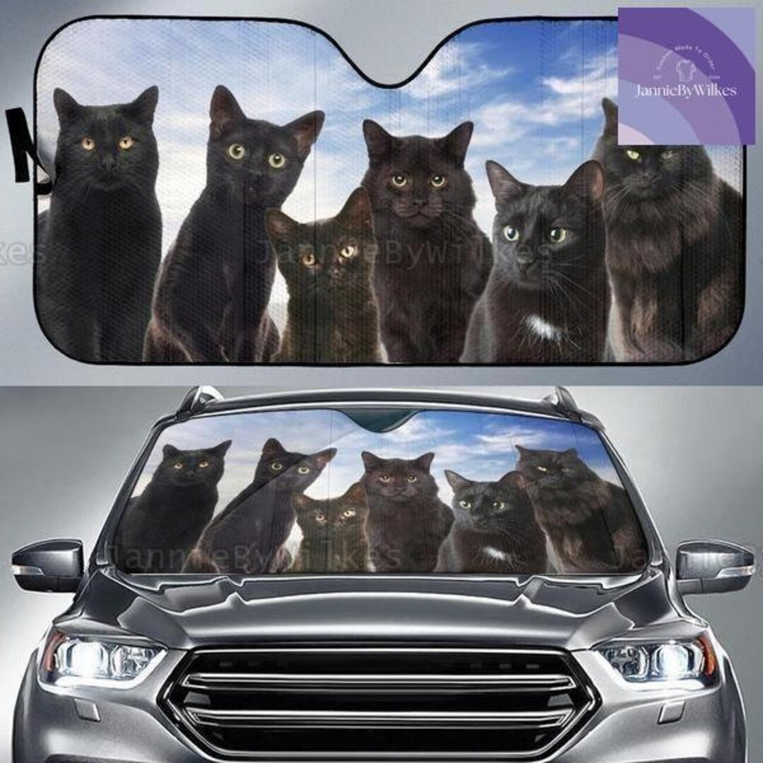 Black Cat Car Sunshade, Cat Auto Sunshade, Black Cat Car Windshield ...