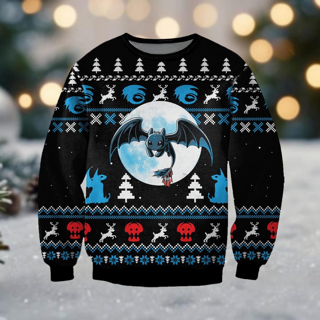 Toothless Christmas Ugly Sweater, How to Train Your Dragon Holiday ...