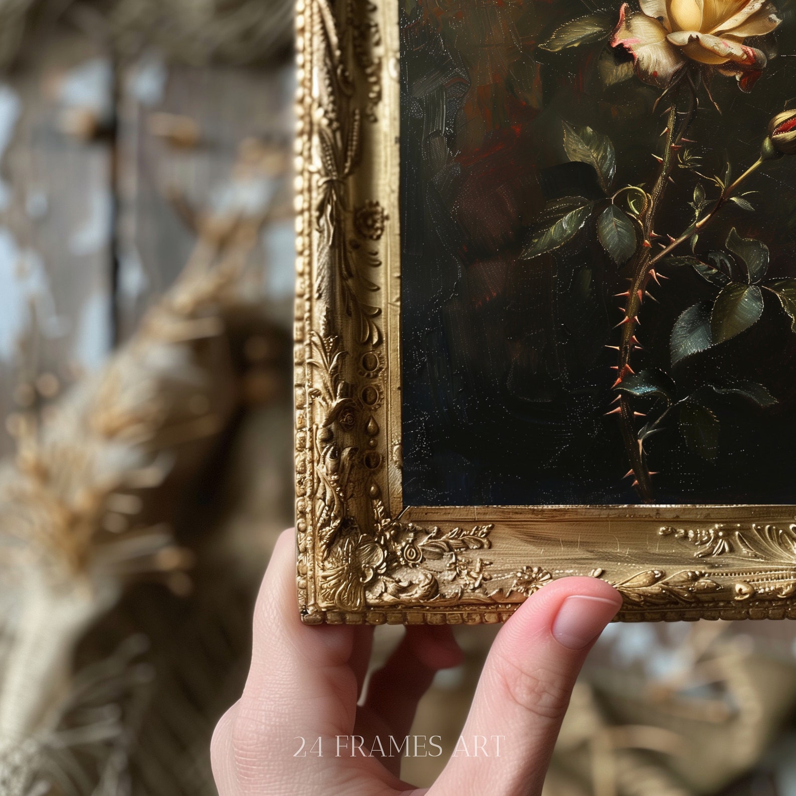 Dark Moody Red Rose Painting Wall Art Antique Rose Print Moody Flower ...