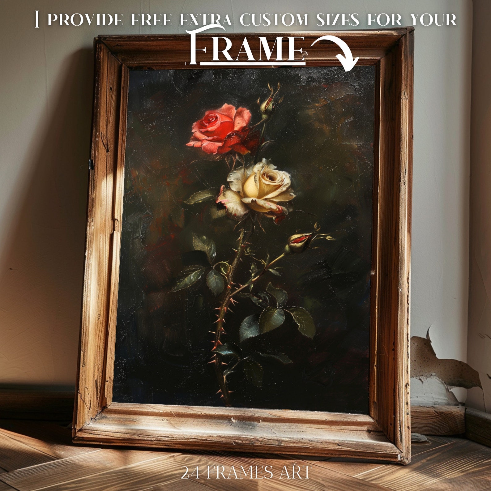 Dark Moody Red Rose Painting Wall Art Antique Rose Print Moody Flower ...