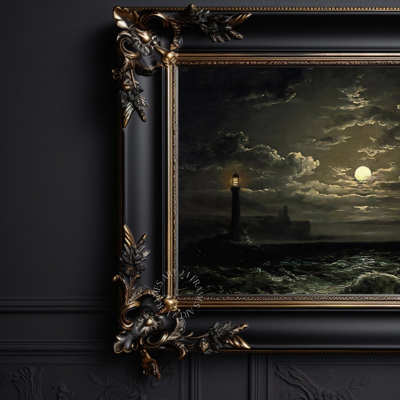 Vintage Dark Moonlight Art Print Vintage Moonlight Painting Vintage ...