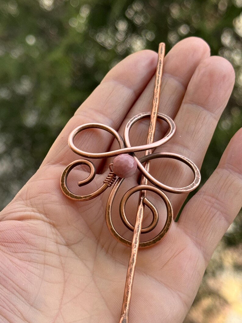 Copper Celtic Knot Hair Pin: Rhodonite Rustic Metal Hair Slide - Etsy UK
