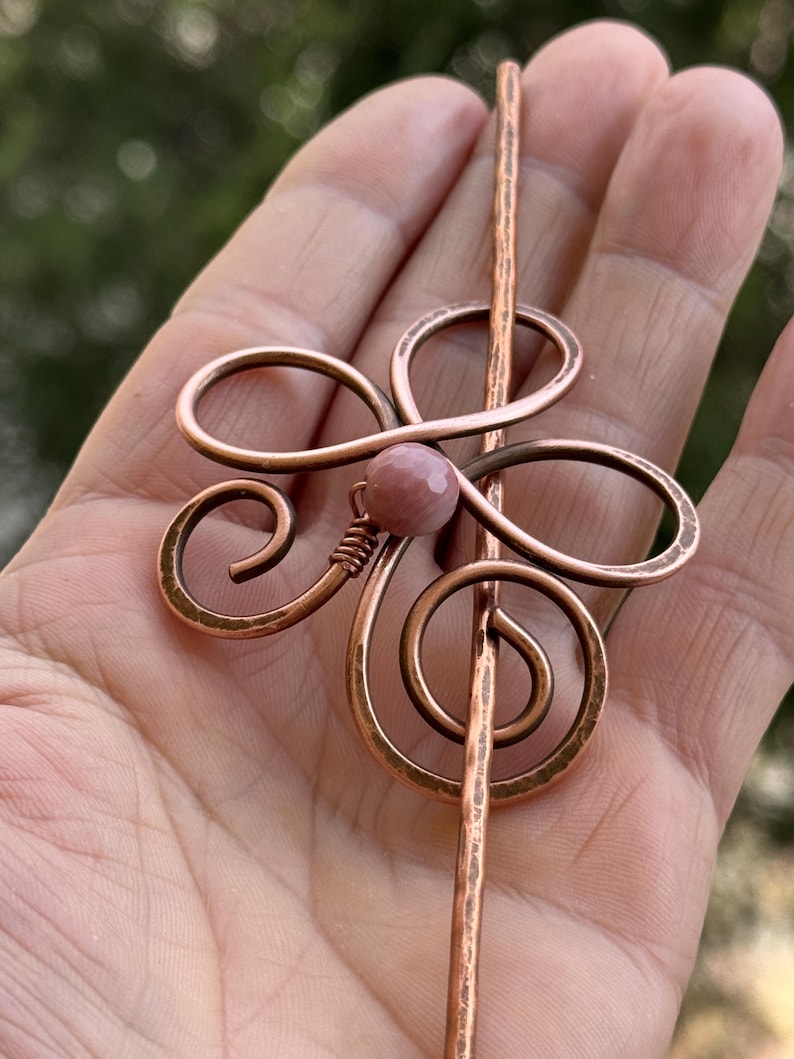 Copper Celtic Knot Hair Pin: Rhodonite Rustic Metal Hair Slide - Etsy UK