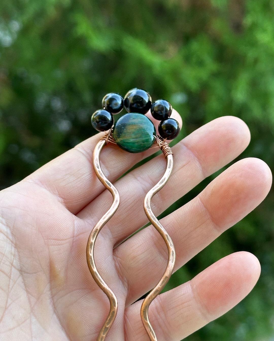 Hawk's Eye Agate Black Hair Barrette, Hair Clips, Circle Hair Clip ...