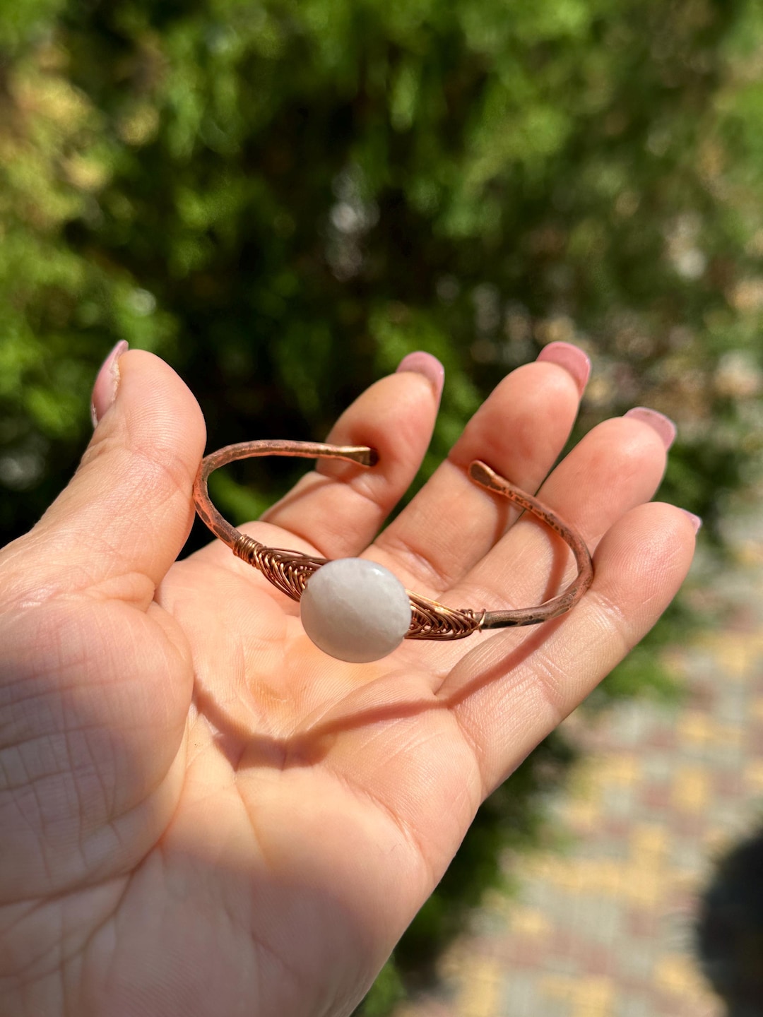 Rose Quartz Copper Bracelet: Braided Oxidized Copper Cuff - Etsy
