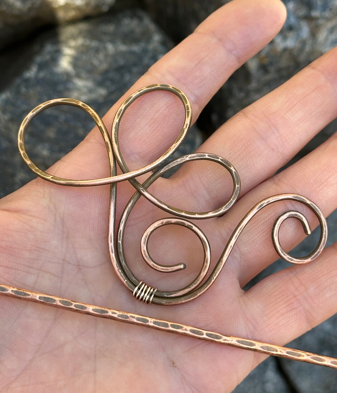 Copper Hair Pin Hair Stick, Wire Wrapped Hair Slide, Rustic Shawl Pins ...