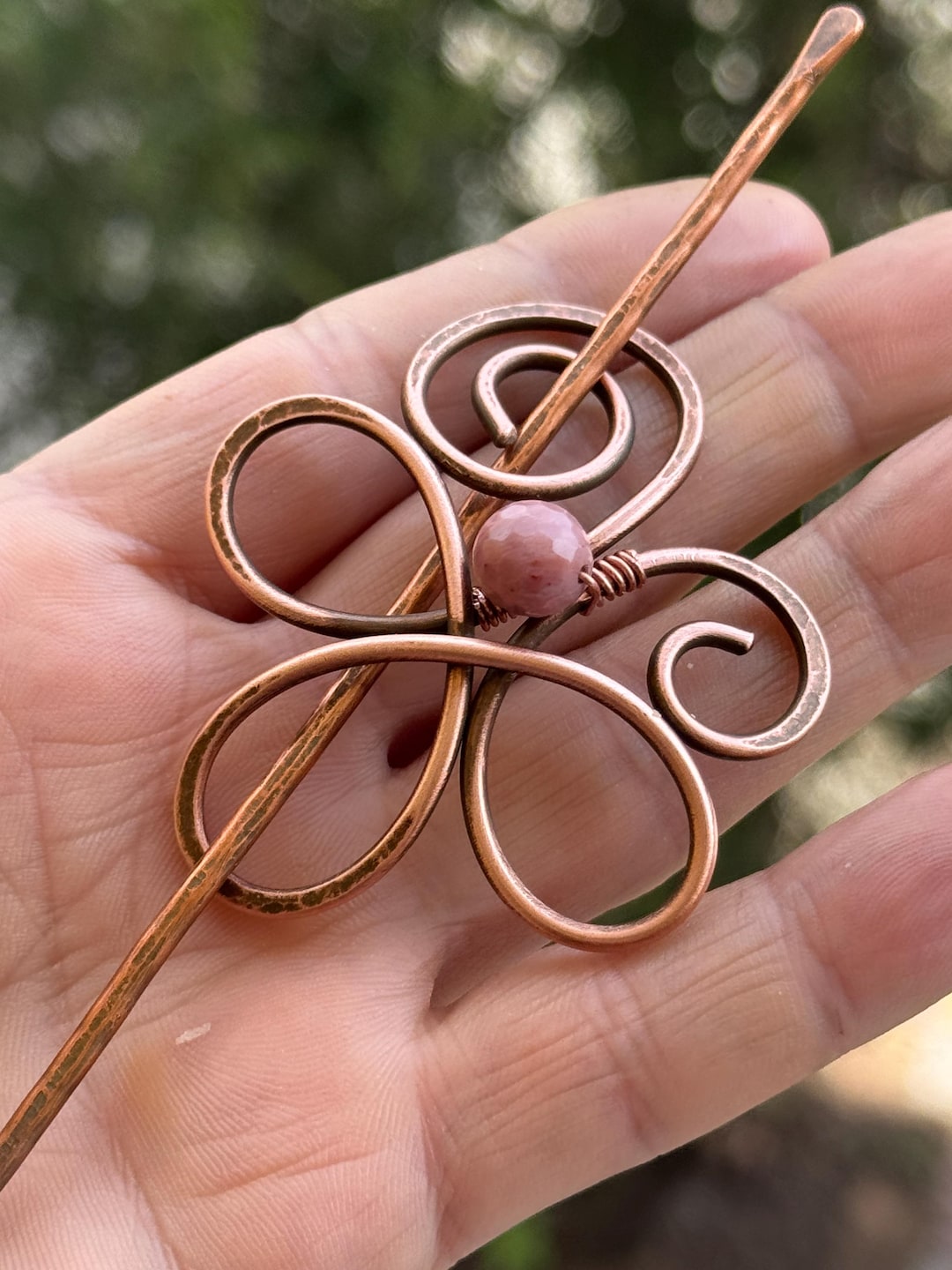 Copper Celtic Knot Hair Pin: Rhodonite Rustic Metal Hair Slide - Etsy UK