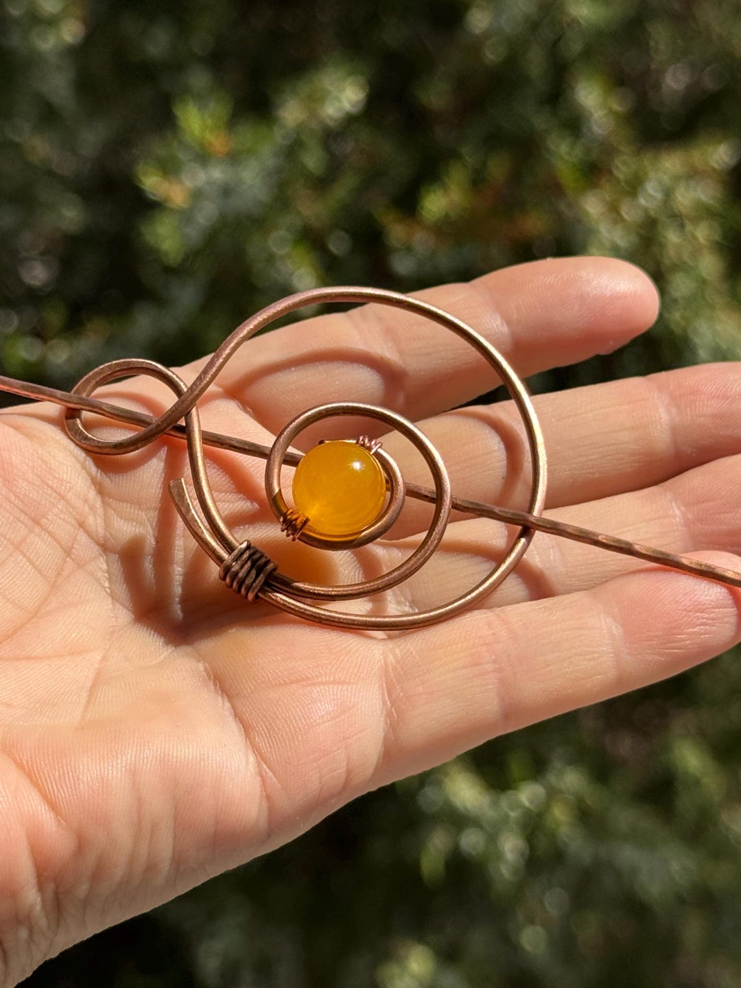 Yellow Agate Copper Hair Pin Hair Stick, Wire Wrapped Hair Slide With ...