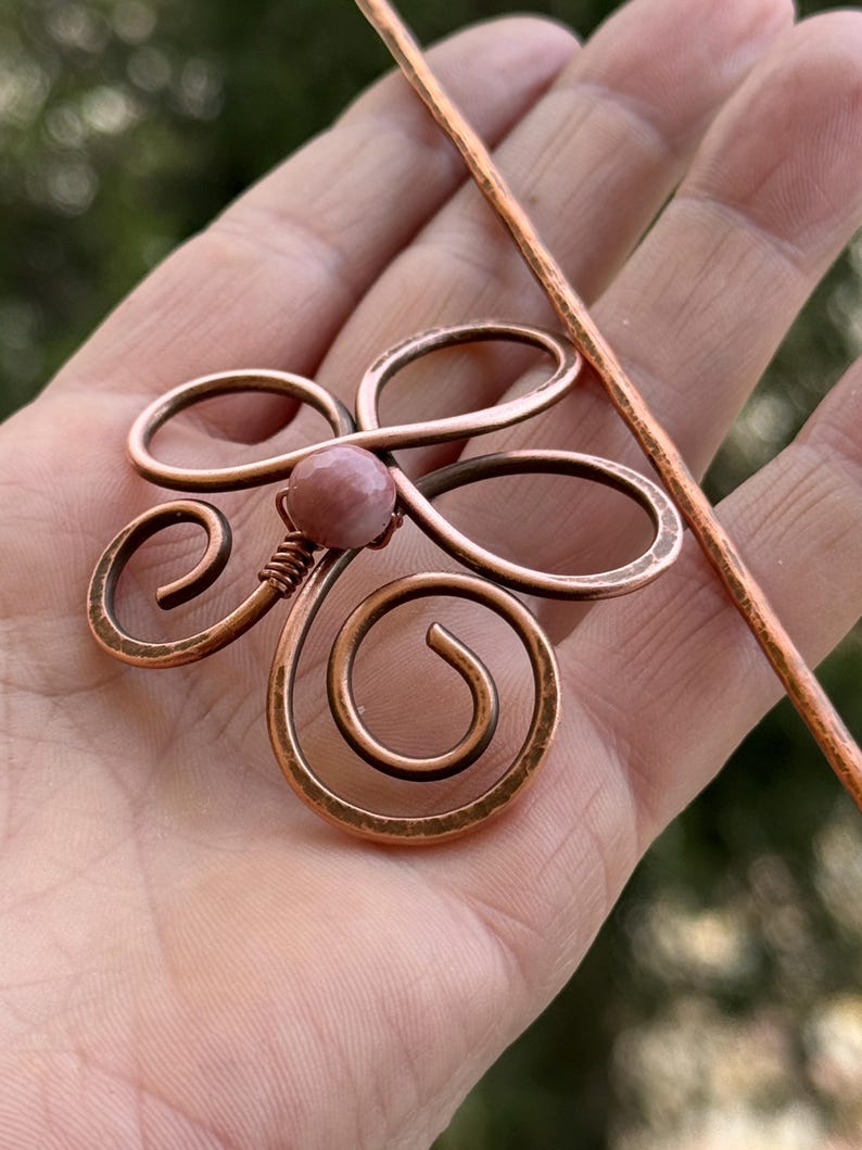 Copper Celtic Knot Hair Pin: Rhodonite Rustic Metal Hair Slide - Etsy UK