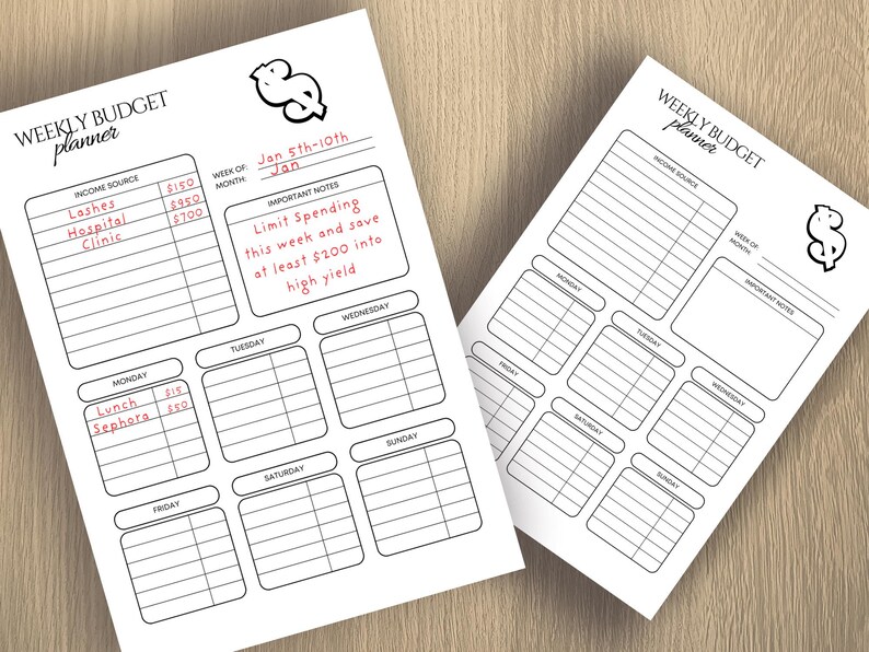 Weekly Budget Planner Printable PDF – Simple Expense & Spending Tracker ...