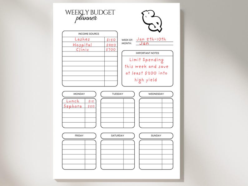 Weekly Budget Planner Printable PDF – Simple Expense & Spending Tracker ...
