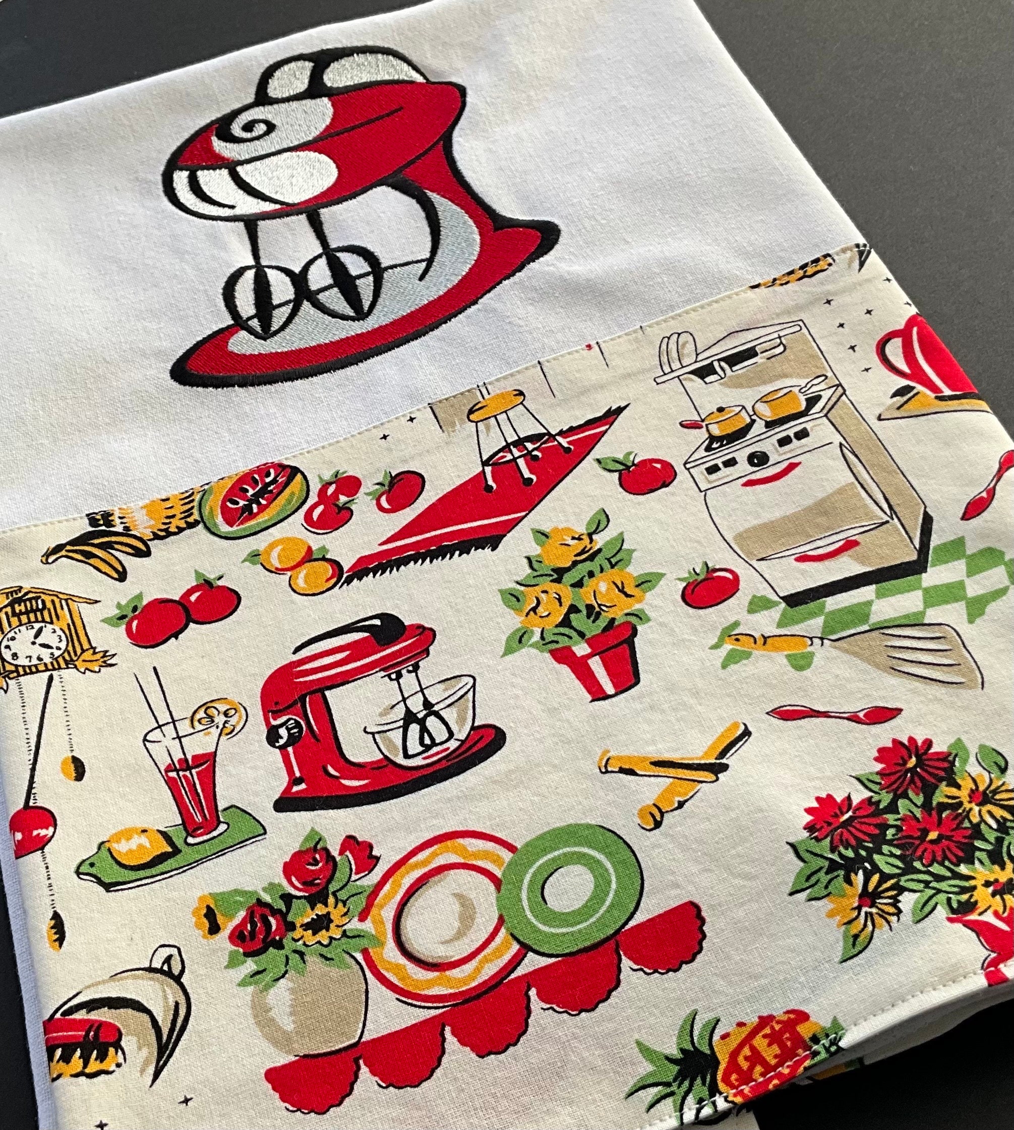 Retro 50s Tea Towel, Vintage Inspired Tea Towel, Embroidered Tea Towel ...