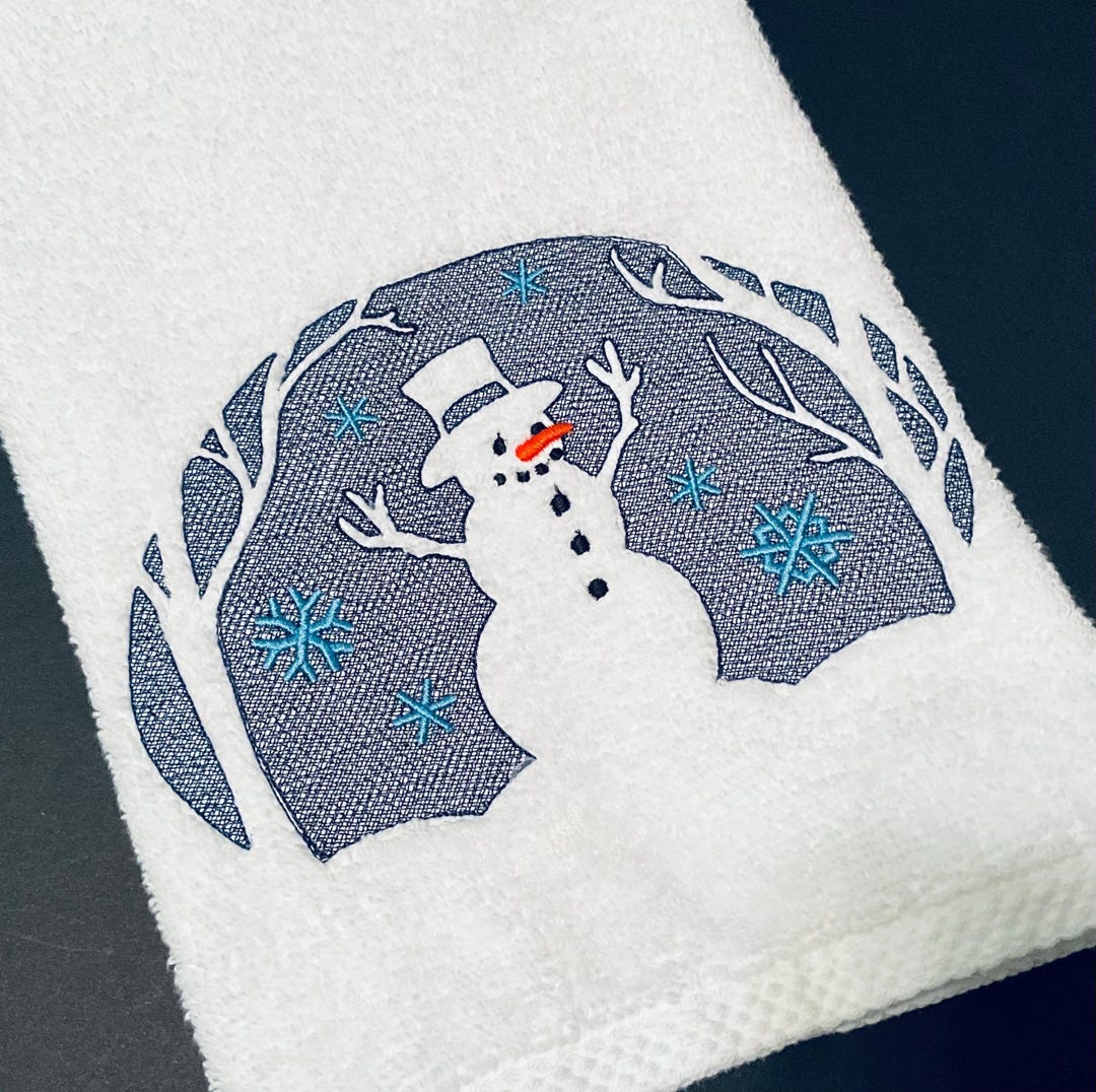Embossed Snow Man Hand Towel, Terry Hand Towel With Blue Snow Man ...