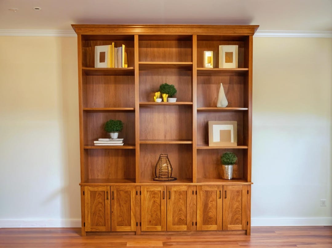 Built-in Bookshelf Plan: Entertainment Center With Shelves & Cabinets ...