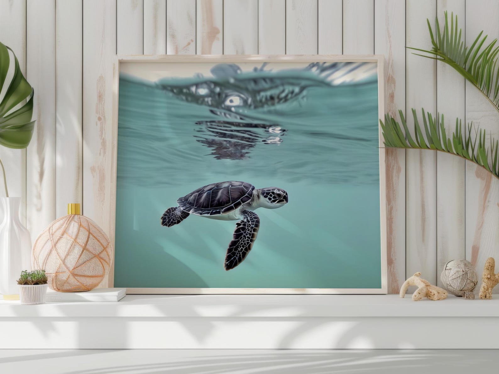Baby Sea Turtle Wall Art Underwater Poster Sea Animal Print Tropical ...
