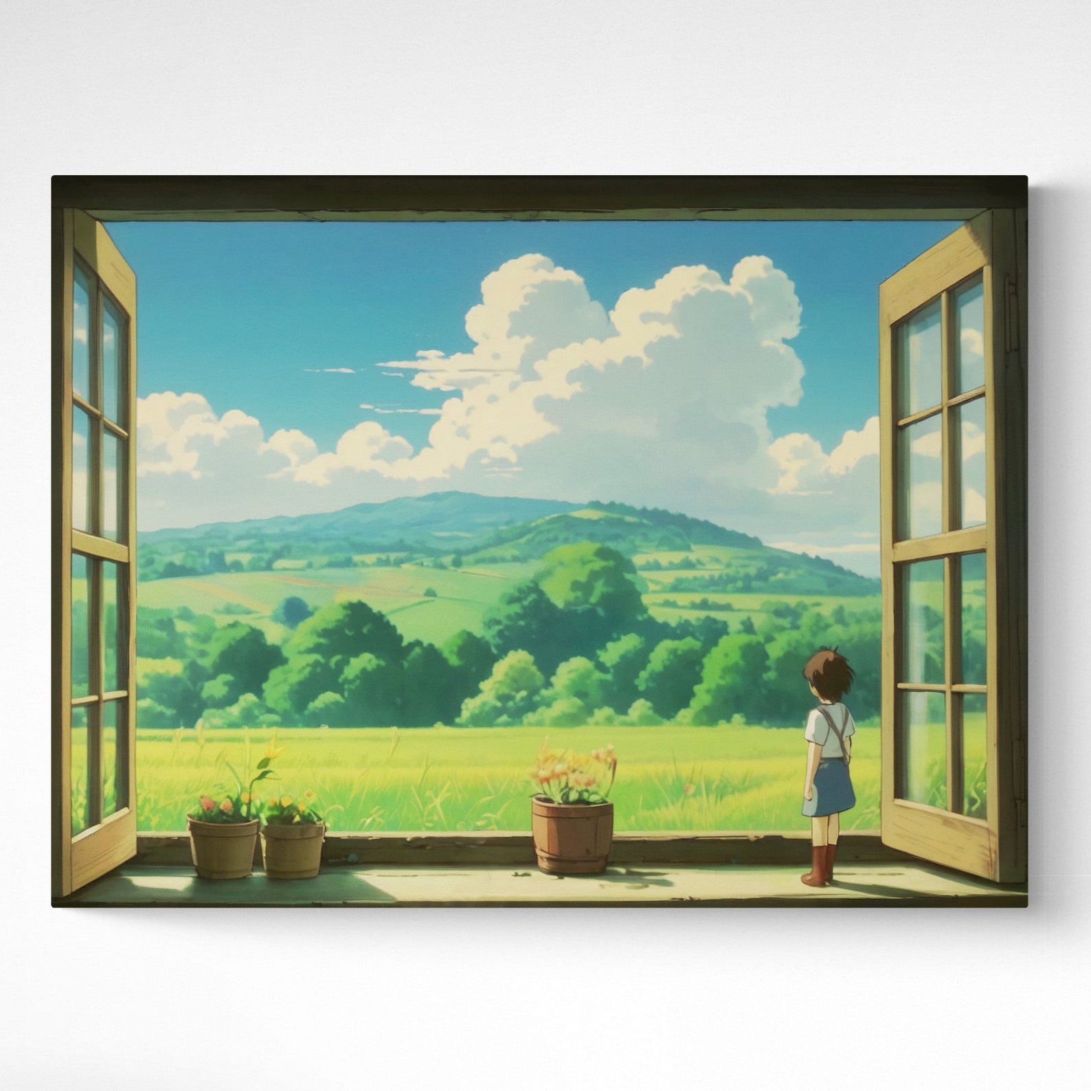 Studio Ghibli Poster Style Girl Looking Through Window Anime Poster ...