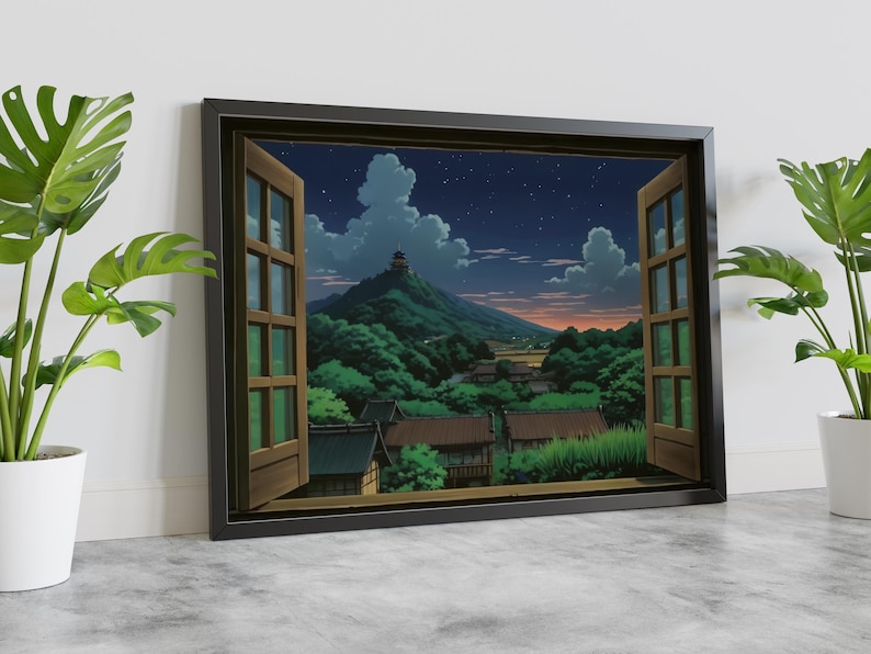 Studio Ghibli Poster Style Night View Through Window Anime Poster ...
