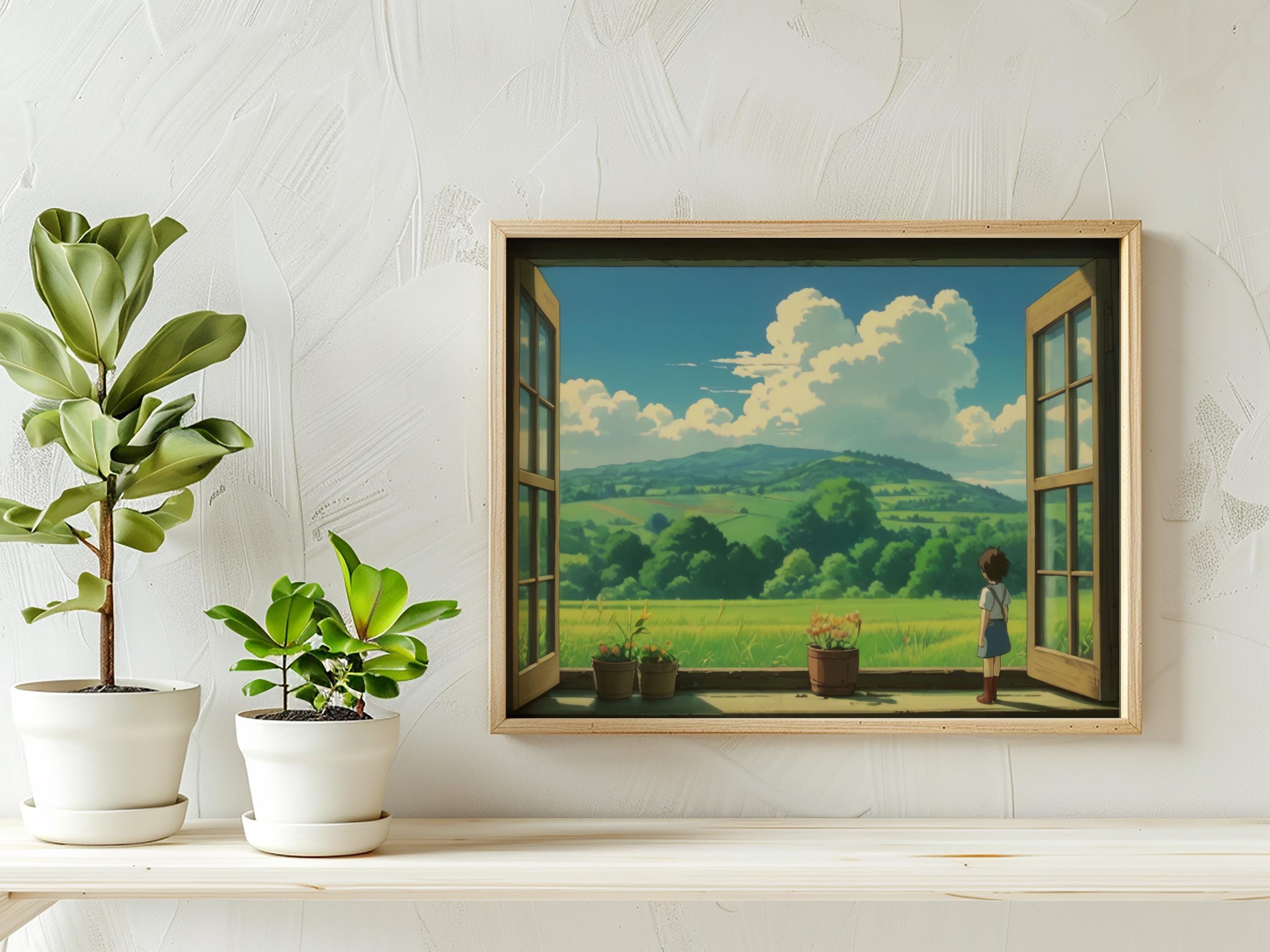 Studio Ghibli Poster Style Girl Looking Through Window Anime Poster ...