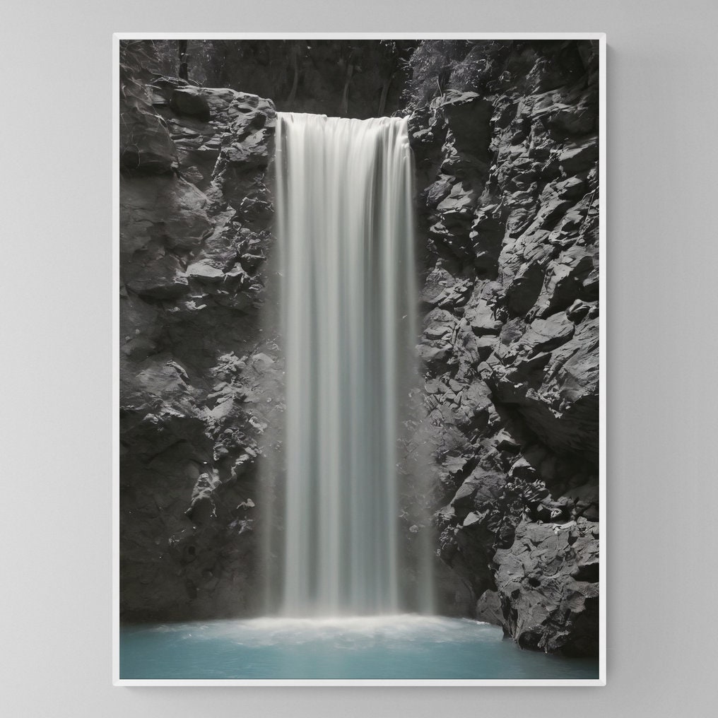 Waterfall Print Minimalist Landscape Modern Decor Nature Wall Art ...