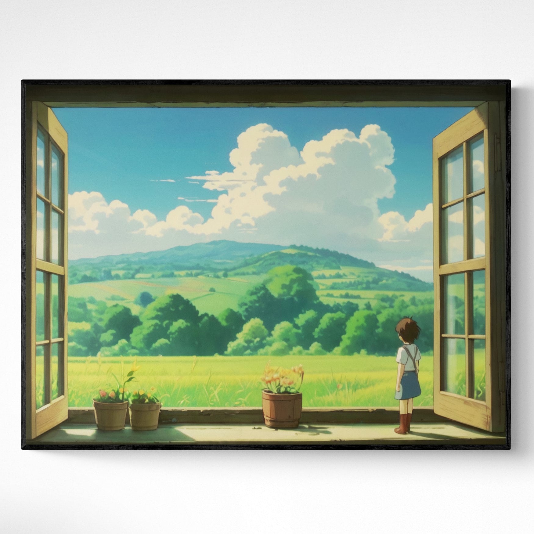 Studio Ghibli Poster Style Girl Looking Through Window Anime Poster ...