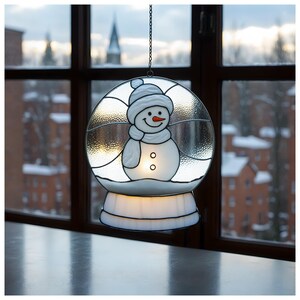 Snowman Snow Globe Stained Glass Pattern: Winter Suncatcher (PDF/JPEG ...