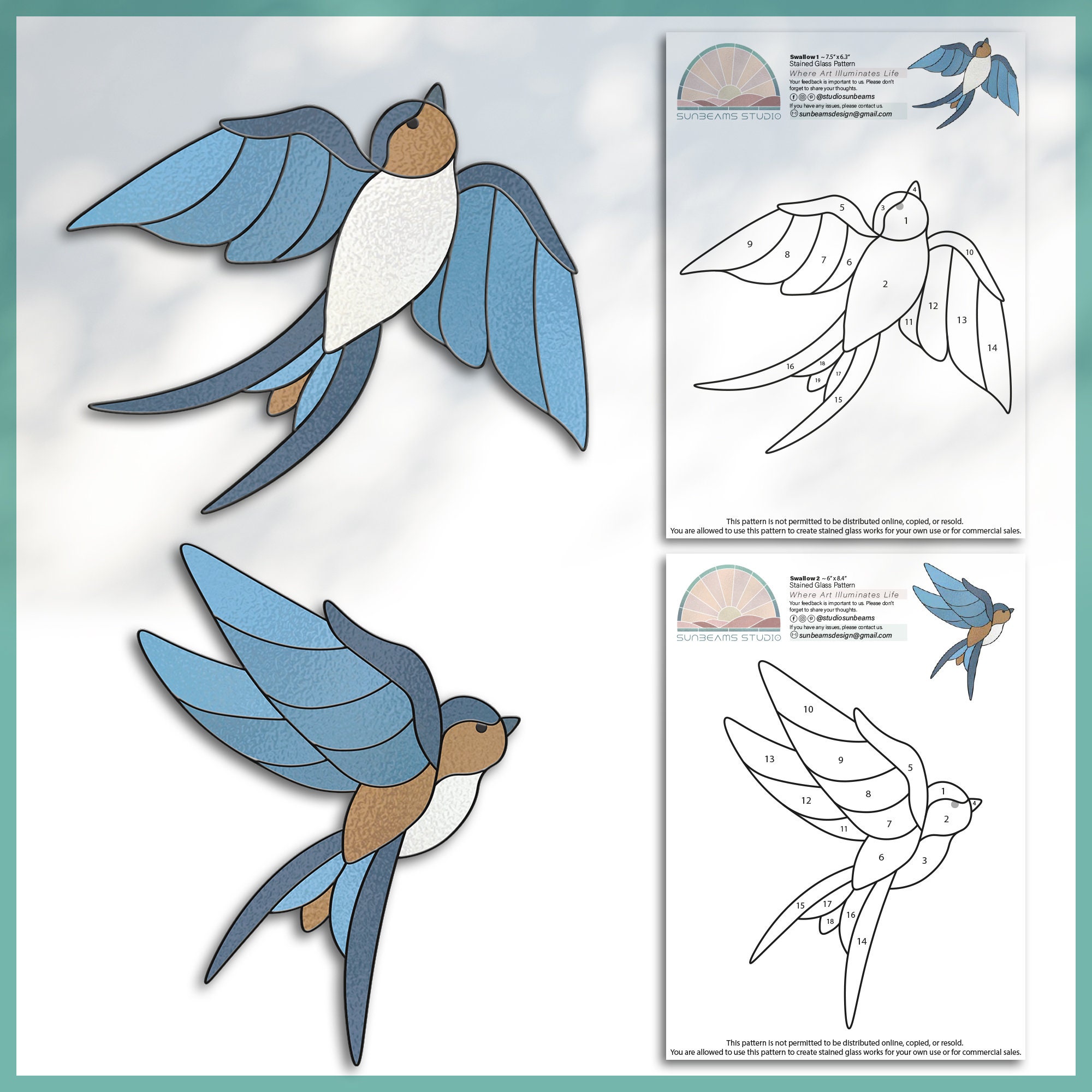 Swallows Stained Glass Pattern: Bird Suncatcher DIY (PDF, JPEG) - Etsy