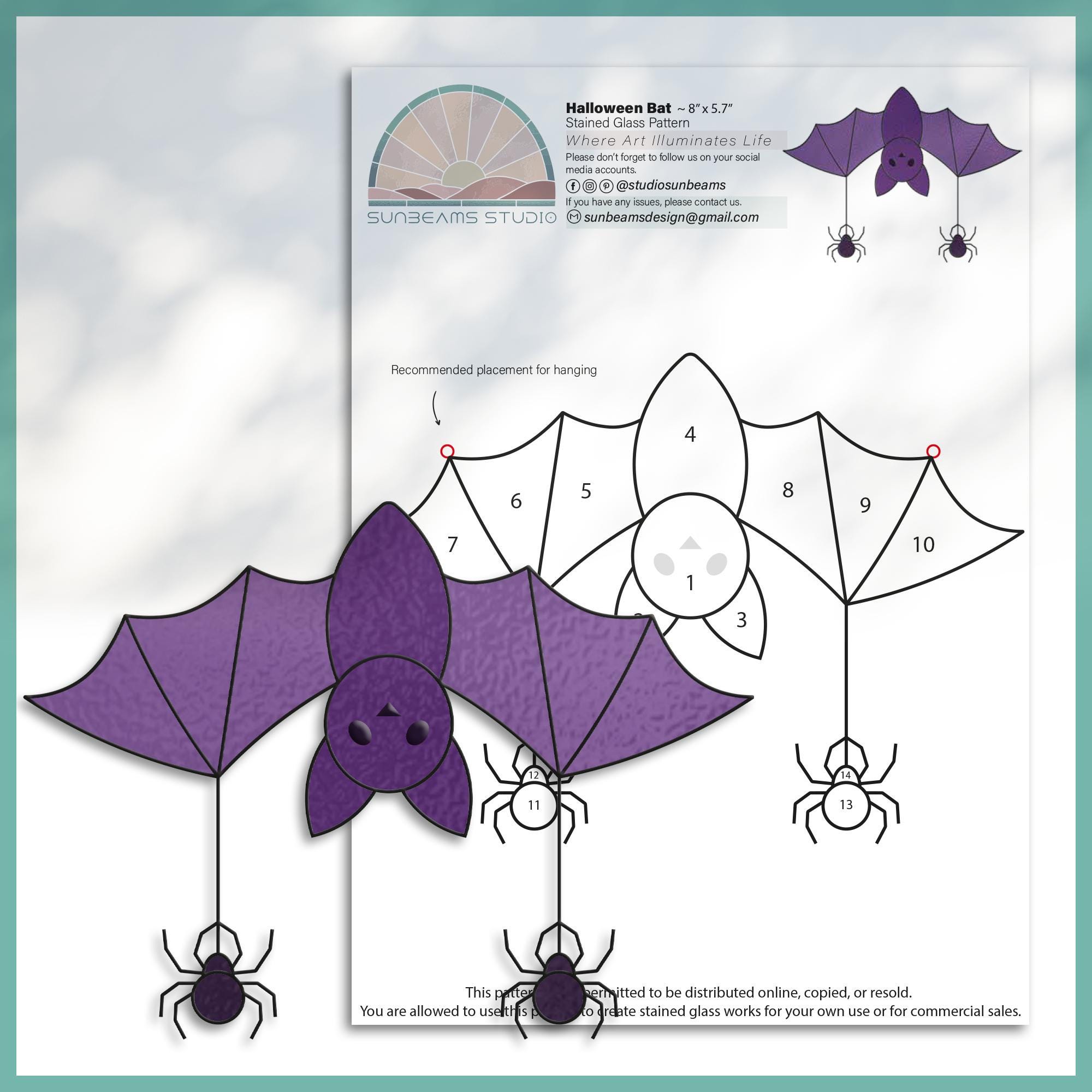Halloween Bat Stained Glass Pattern: Hallowen Suncatcher DIY (PDF) - Etsy
