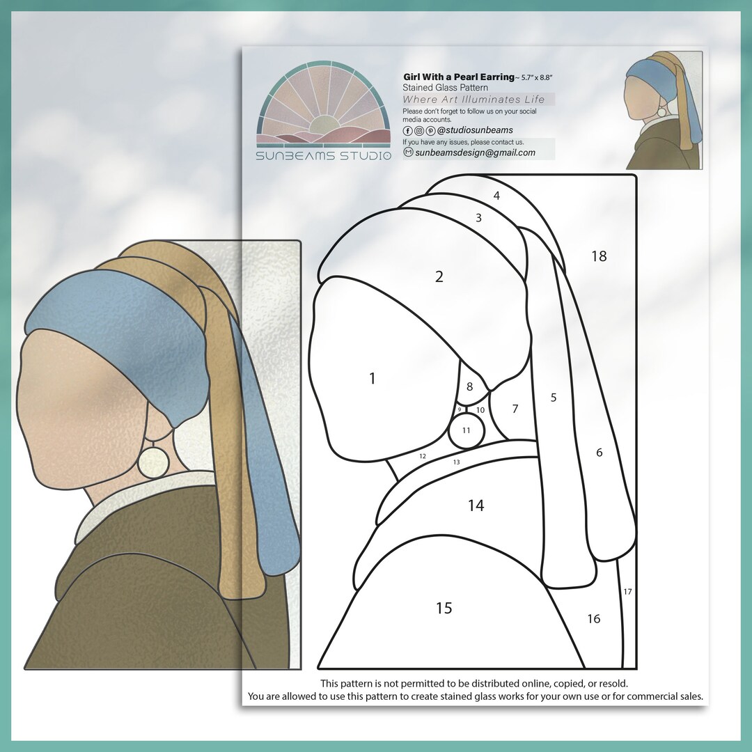 Girl With a Pearl Earring Stained Glass Pattern: DIY Suncatcher (PDF ...
