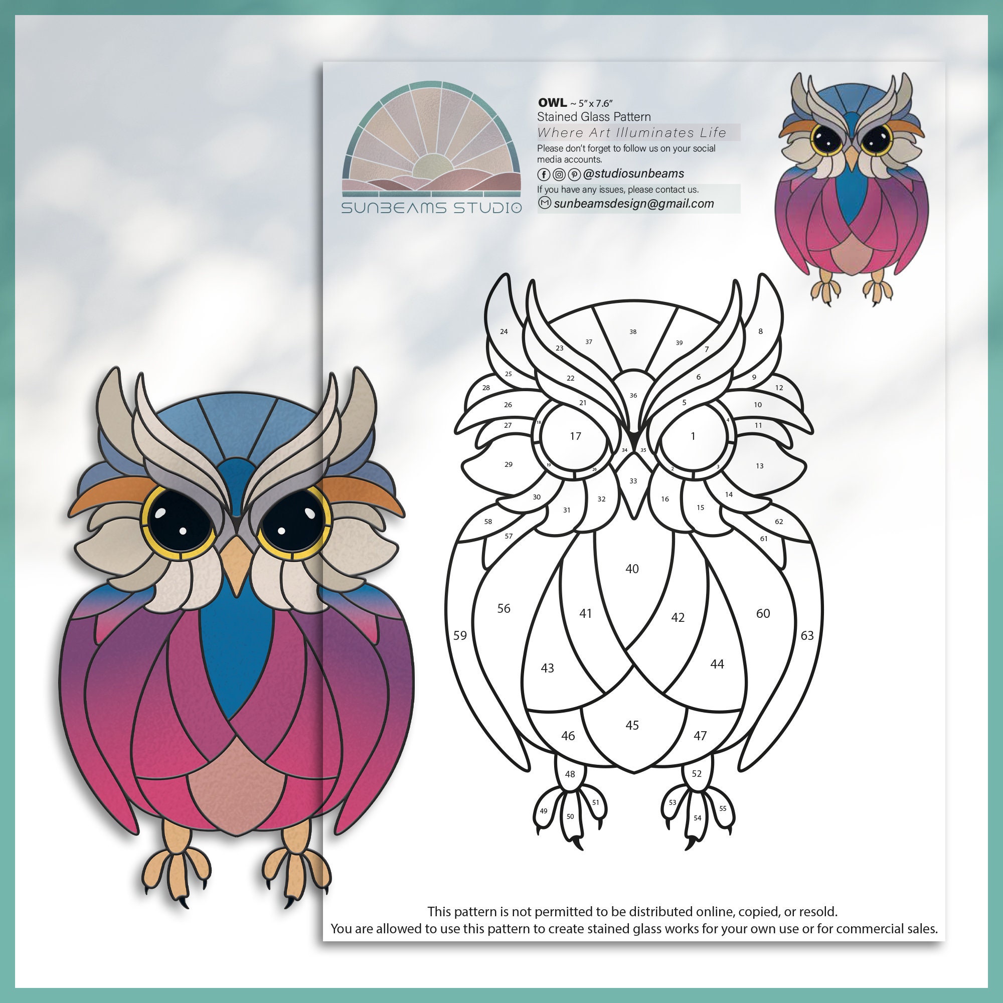 Owl Stained Glass Pattern, Modern Suncatcher, Diy Stained Glass - Etsy