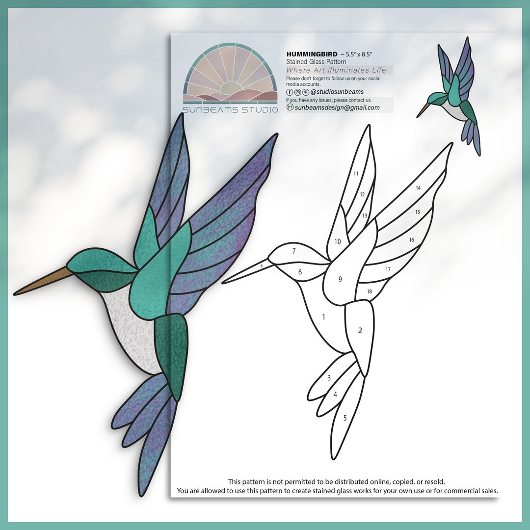 Hummingbird Stained Glass Pattern: Modern Suncatcher DIY (PDF/JPEG) - Etsy