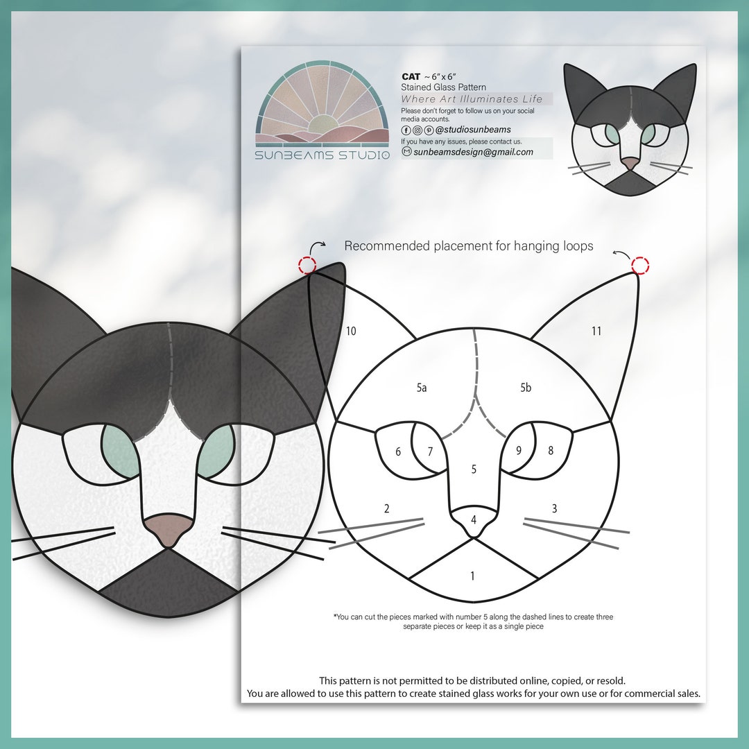 Cat Stained Glass Pattern, Modern Suncatcher, Diy Stained Glass - Etsy