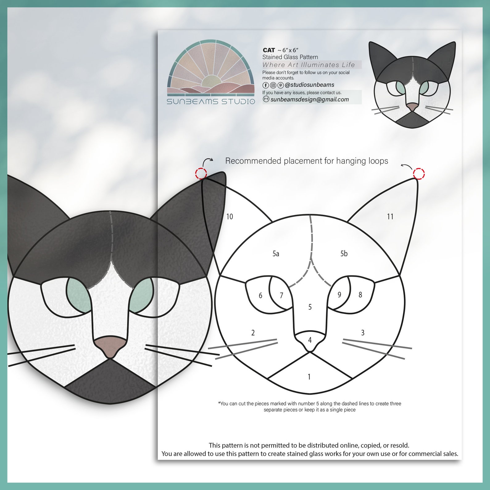 Cat Suncatcher Stained Glass Pattern: Modern DIY Craft (PDF & JPEG) - Etsy