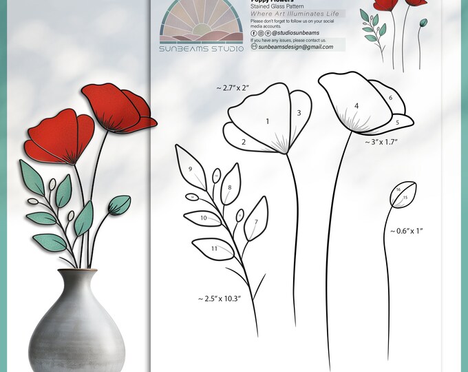 Poppy Flower Stained Glass Pattern, Modern Suncatcher, Diy Stained ...