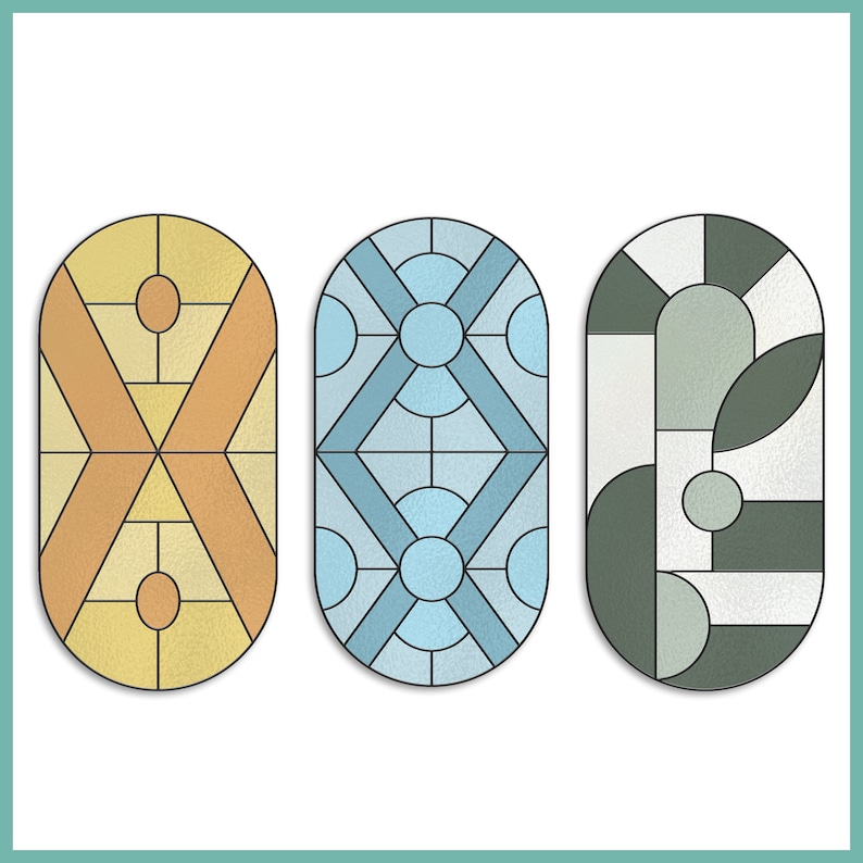 3 Geometric Glass Patterns Bundle, Modern Suncatcher Pack, Diy Stained ...
