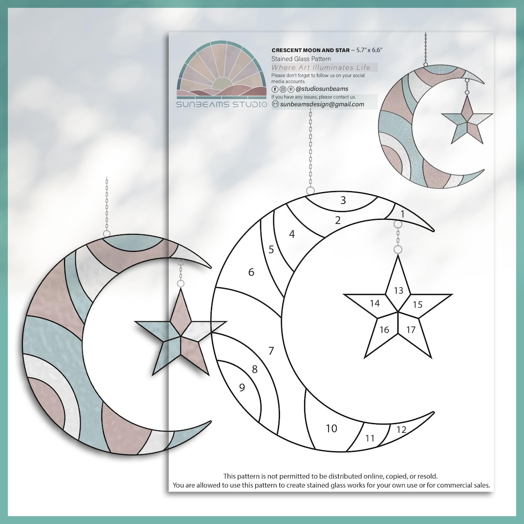 Crescent Moon and Star Stained Glass Pattern: Geometric Suncatcher (PDF & JPEG) - Etsy