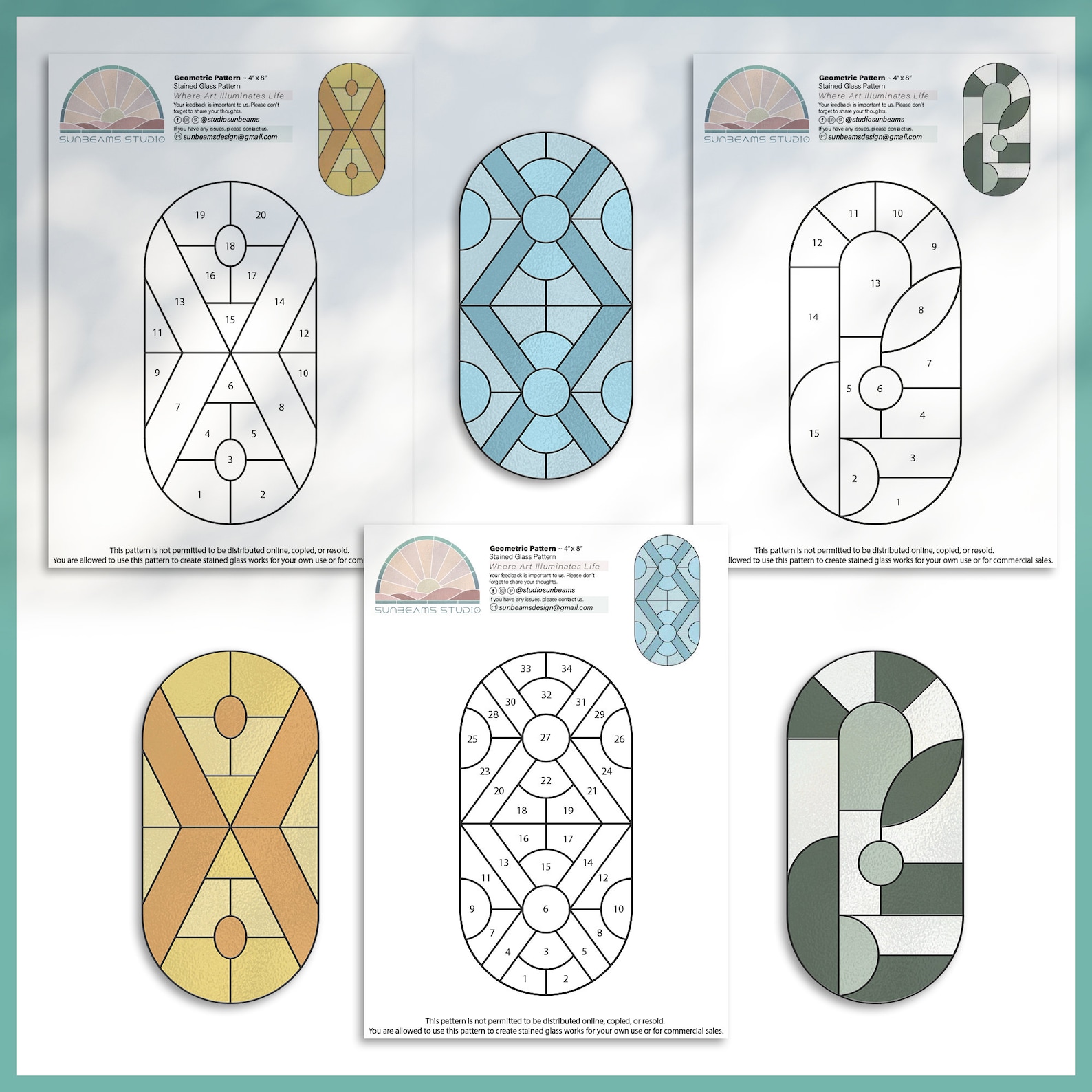 3 Geometric Glass Patterns Bundle, Modern Suncatcher Pack, Diy Stained ...