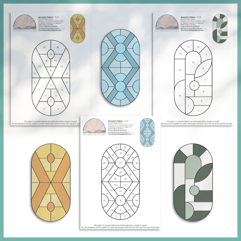 3 Geometric Glass Patterns Bundle, Modern Suncatcher Pack, Diy Stained ...