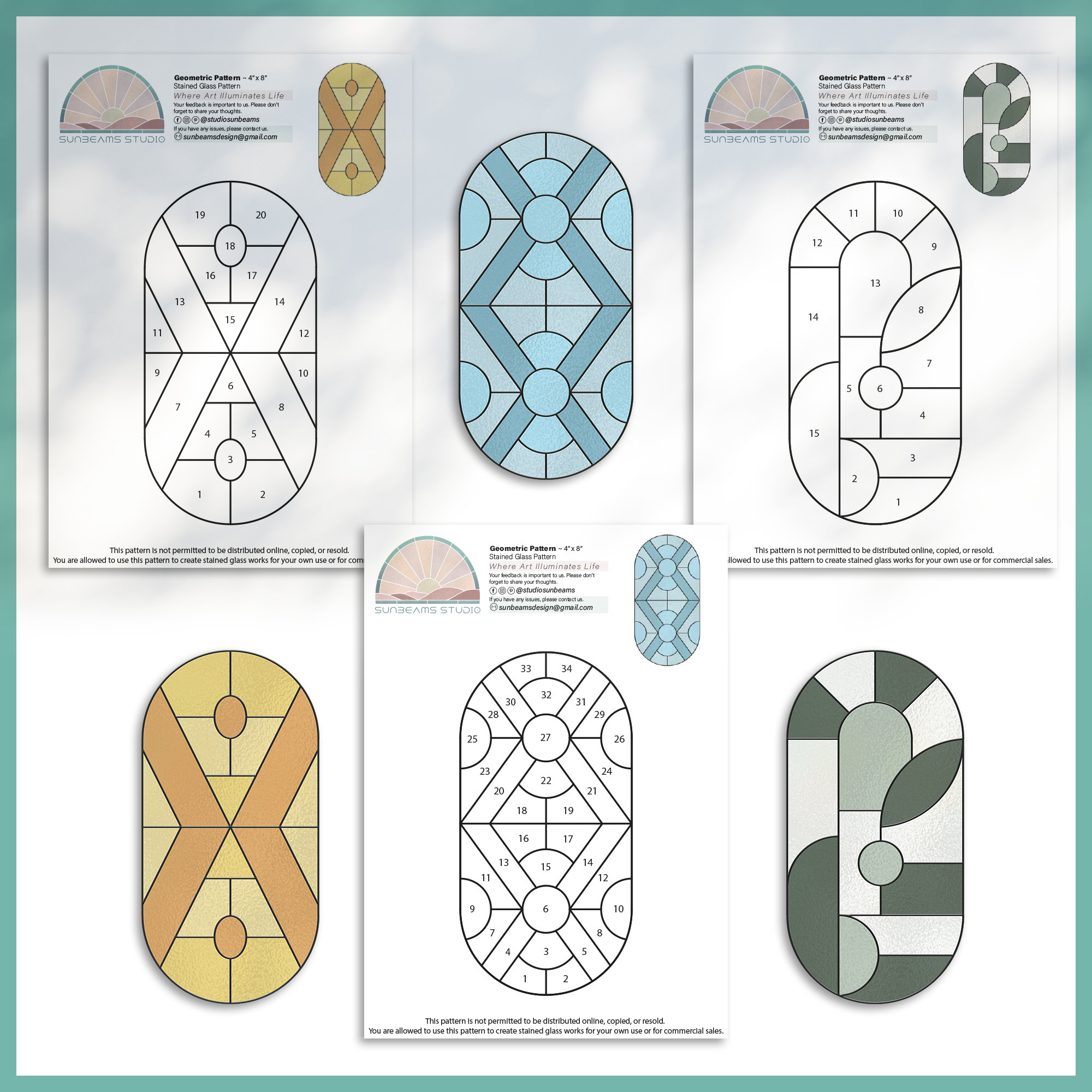 3 Geometric Glass Patterns Bundle, Modern Suncatcher Pack, Diy Stained ...