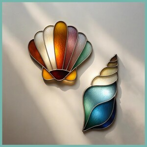 Seashell Stained Glass Pattern: Scallop & Conch Template (PDF/JPEG ...