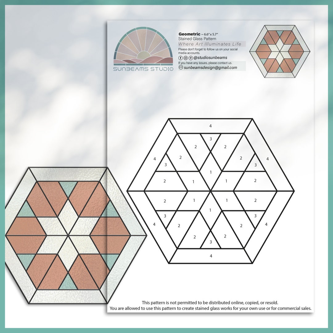 Hexagon Geometric Glass Pattern, Modern Suncatcher, Diy Stained Glass ...